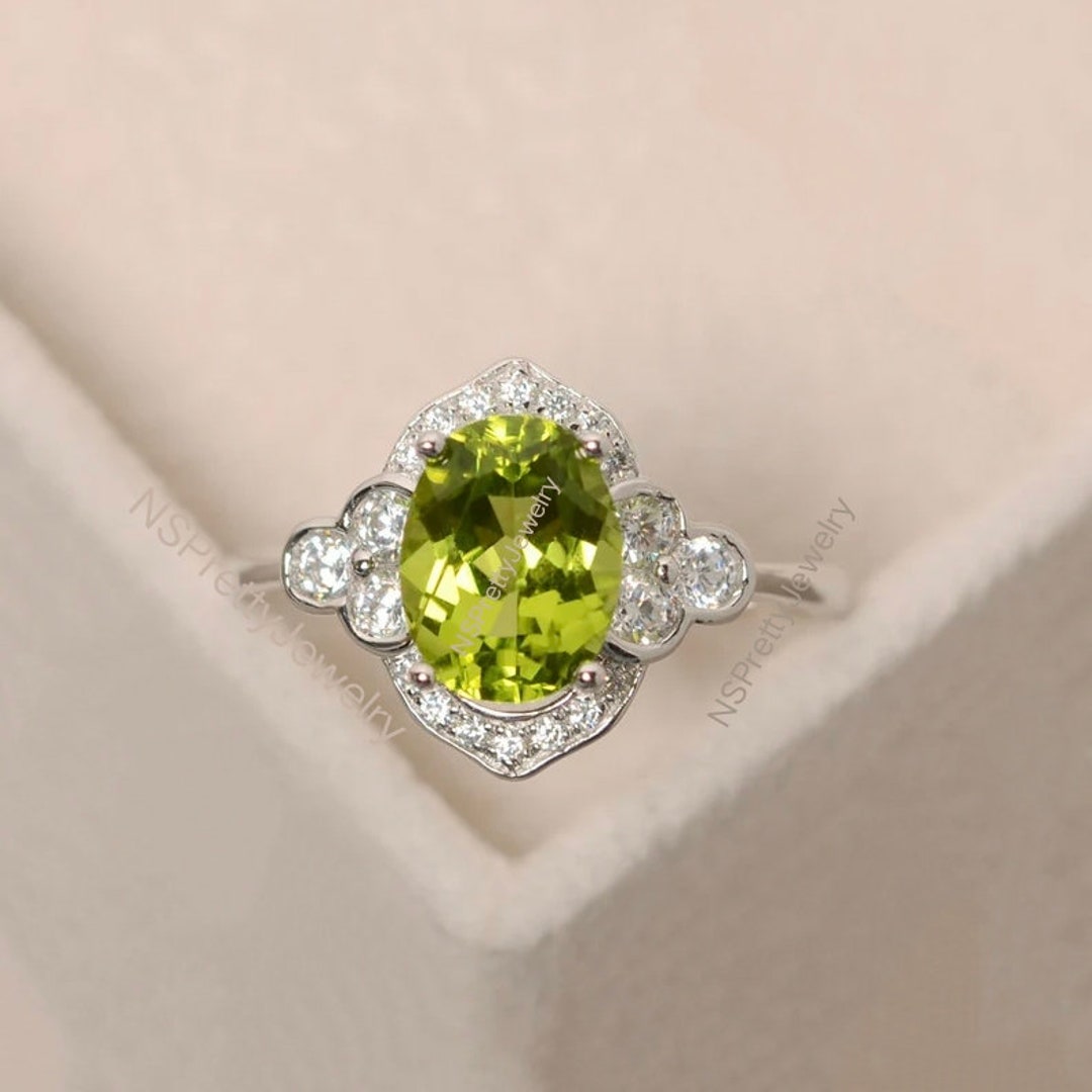 Peridot Ring Oval Peridot Ring Sterling Silver, Gemstone Peridot, Oval ...