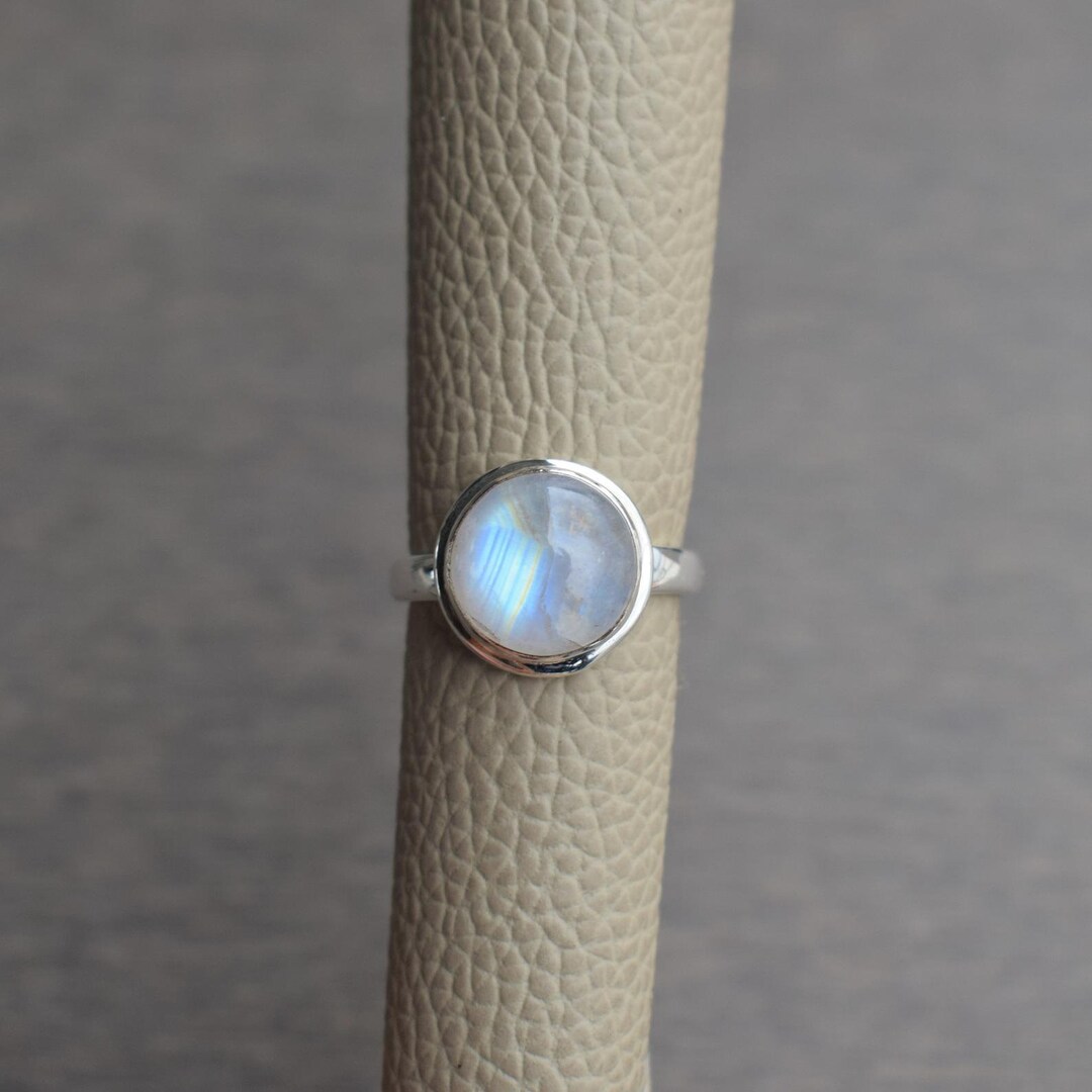 Natural Rainbow Moonstone Ring-blue Fire Moonstone Ring-handmade Silver ...