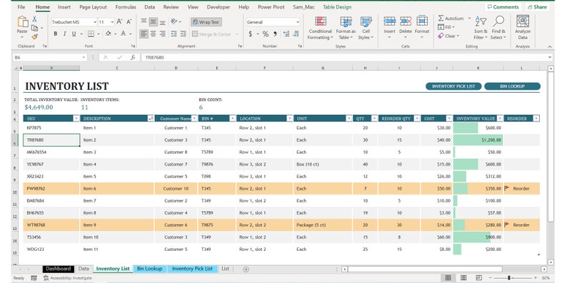 Inventory and Warehouse Management Tracker Excel Dashboard Inventory ...