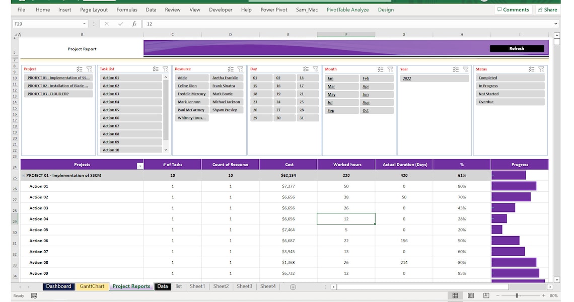 Excel Project Management Dashboard: Gantt Chart, Status Report - Etsy