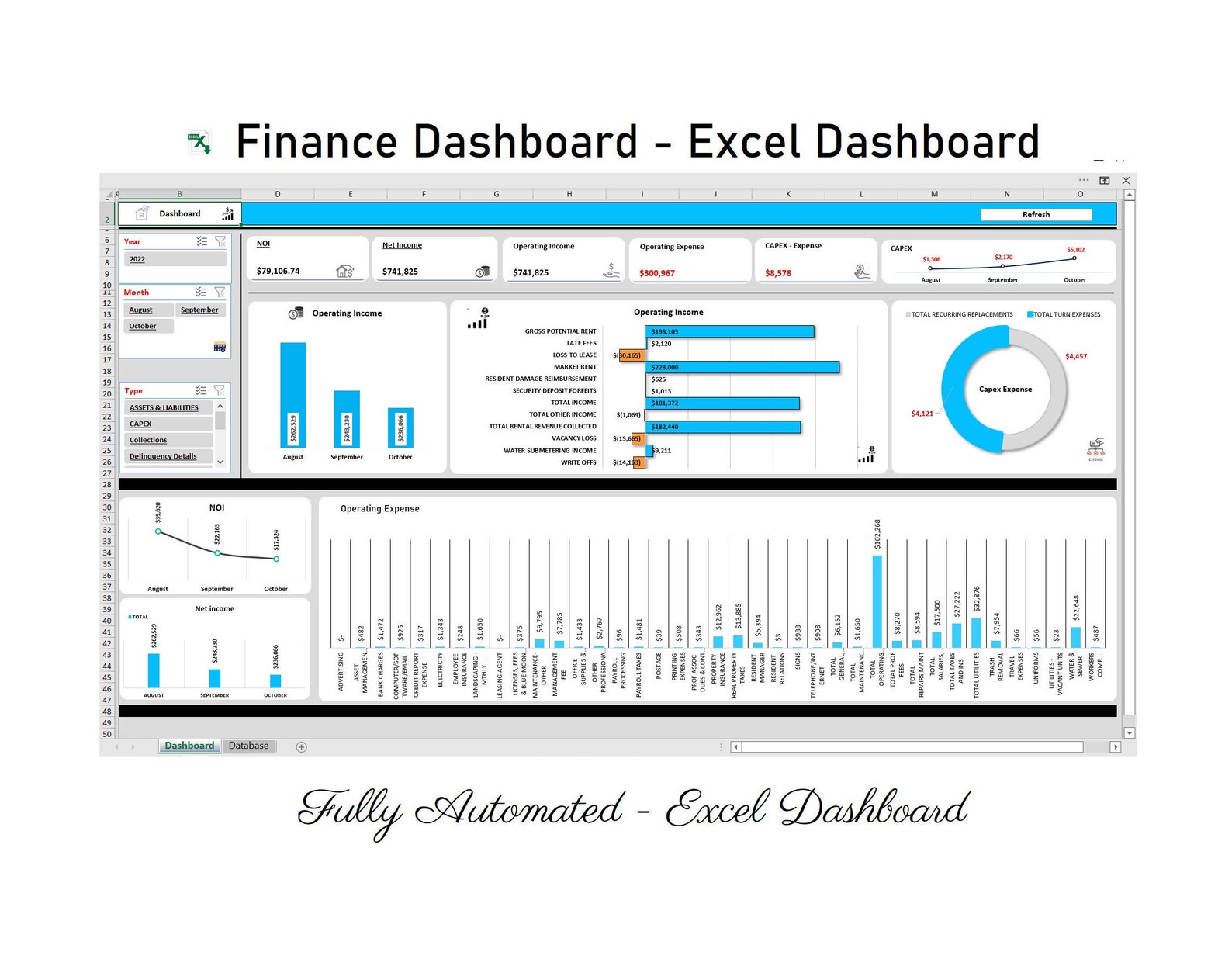 Excel Finance Dashboard: CAPEX, OPEX, Income & Expense (digital ...