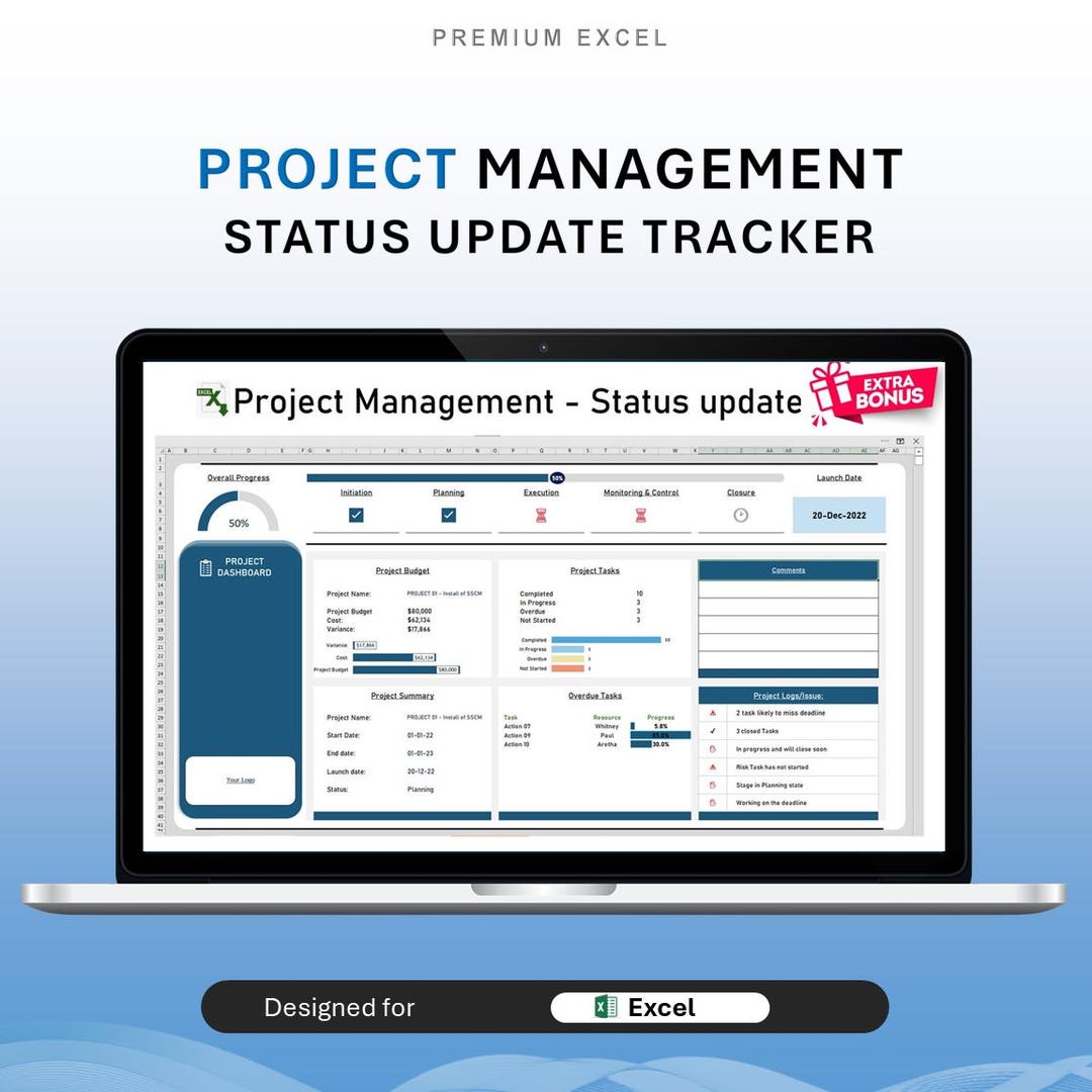 Project Management Dashboard: Excel Status Report Template - Etsy