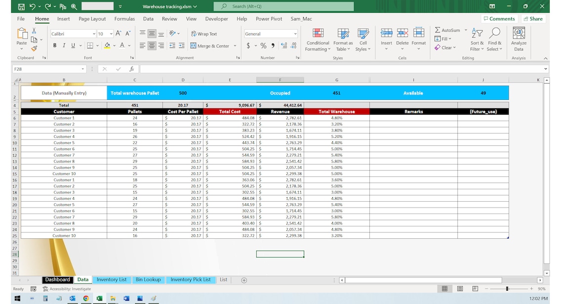 Inventory and Warehouse Management Tracker | Excel Dashboard ...