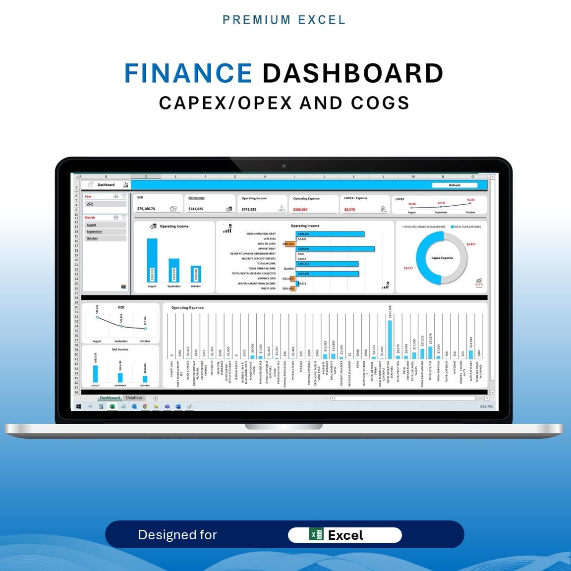 Excel Finance Dashboard: CAPEX, OPEX, Income & Expense (digital ...