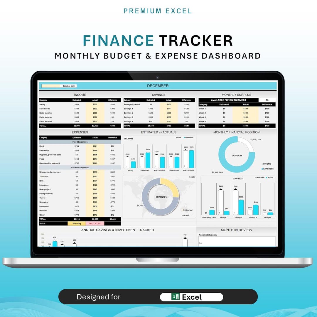 Budget Template | Budget Tracker | Annual Savings and Investment ...