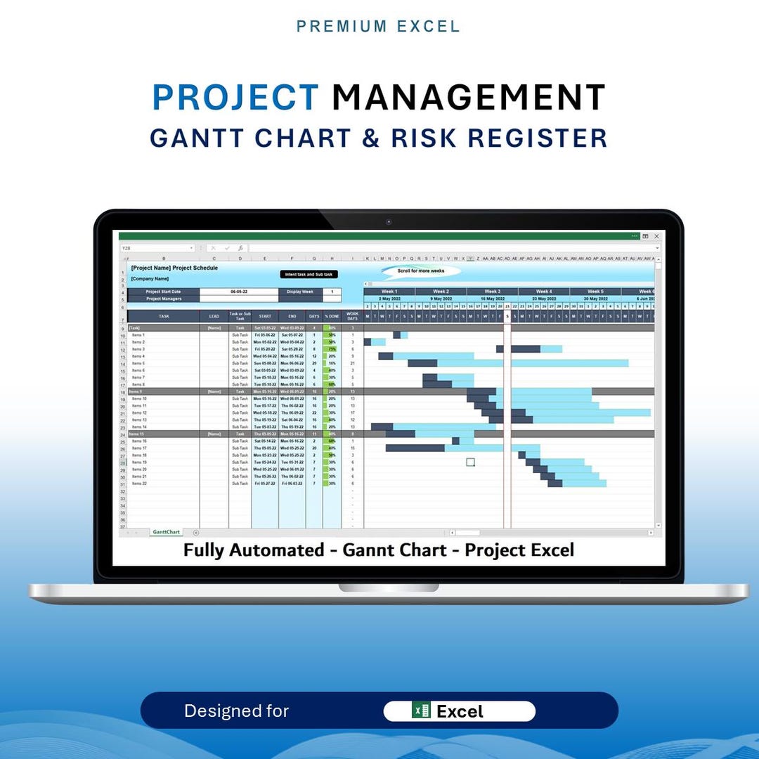 Automated Gantt Chart & Risk Template: Project Management in Excel ...