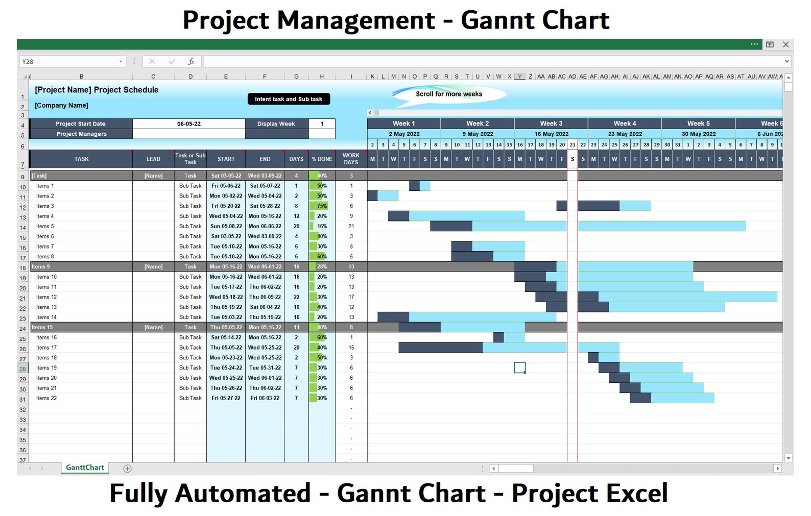 Automated Gantt Chart & Risk Template: Project Management in Excel ...