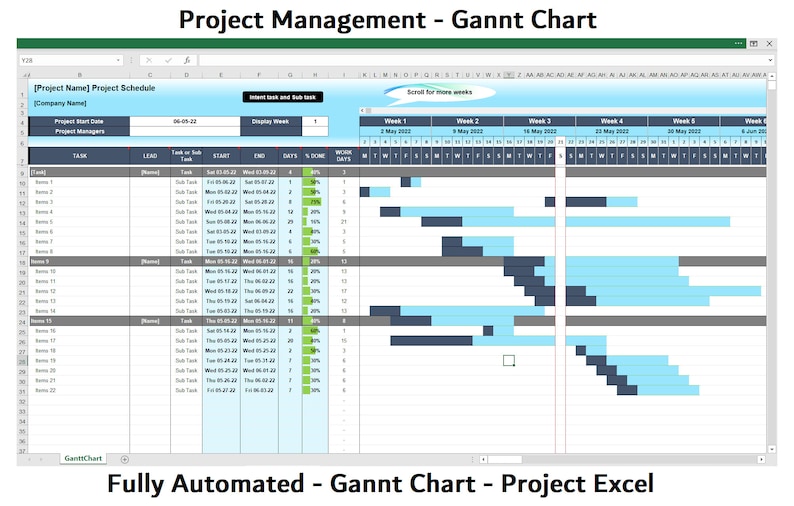 Automated Gantt Chart & Risk Template: Project Management in Excel ...