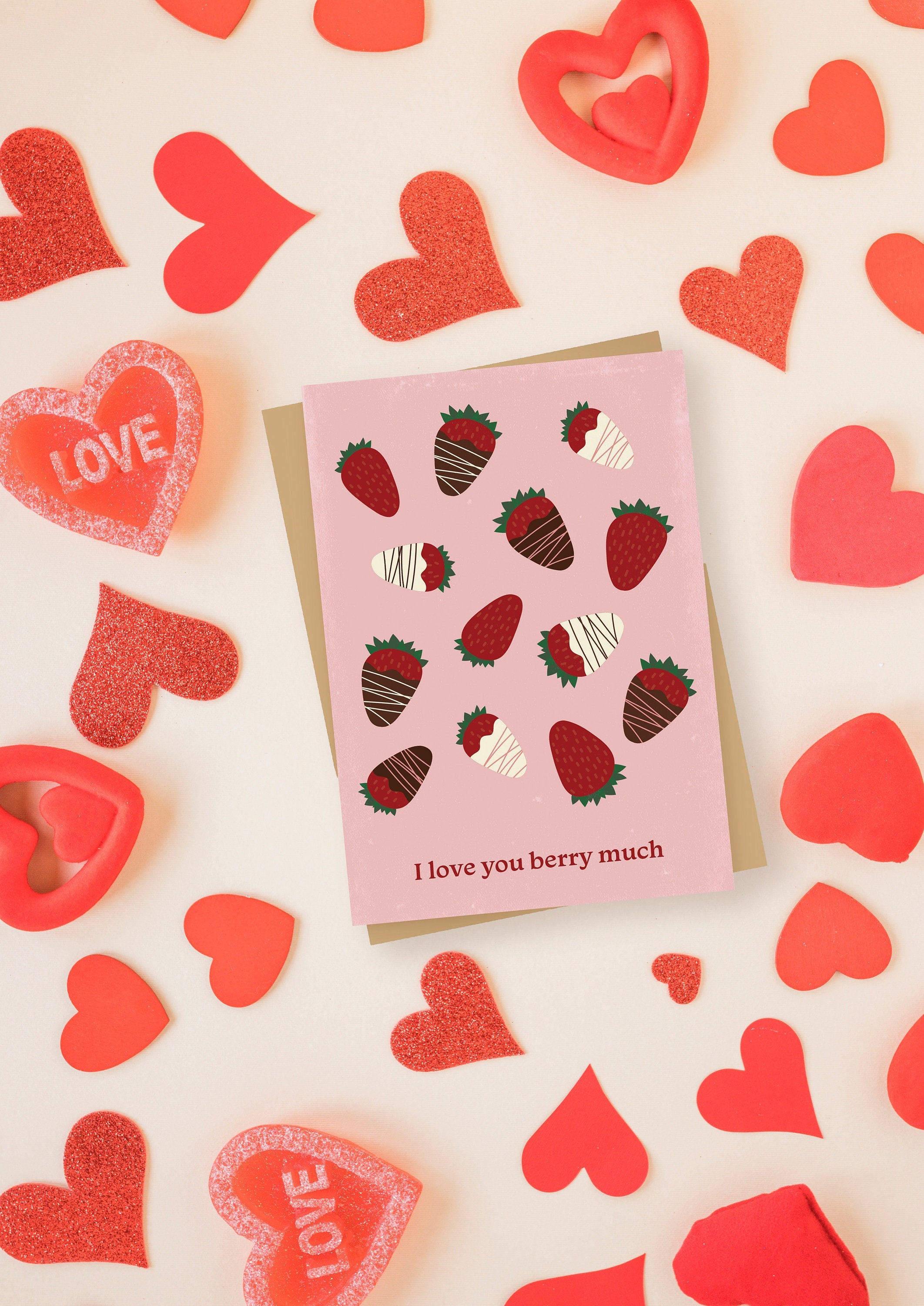 Printable Valentines Day Card I Love You Berry Much Chocolate Covered ...