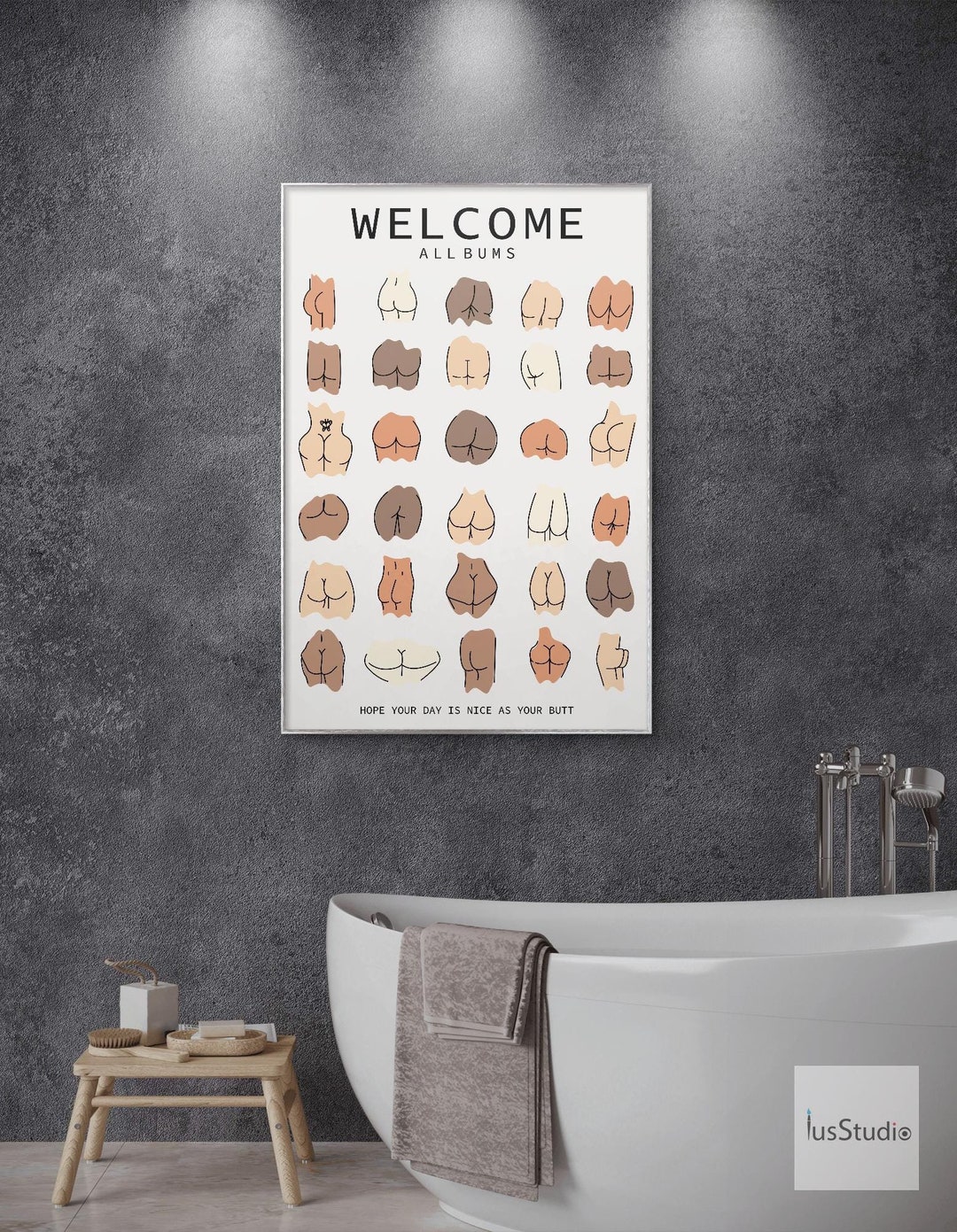 Funny Bathroom Art, Cheeky Bathroom Bums, Butt Collage, Welcome All ...