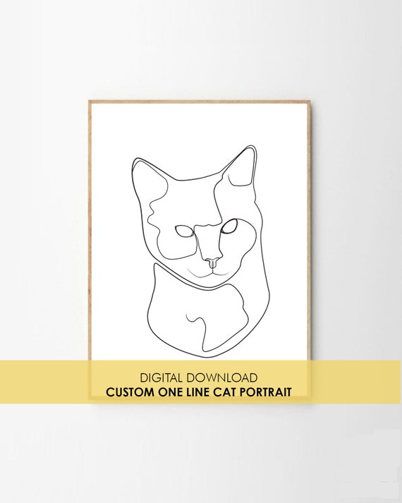 Digital Prints Prints CUSTOM Cat portrait Printable One Line Drawing ...