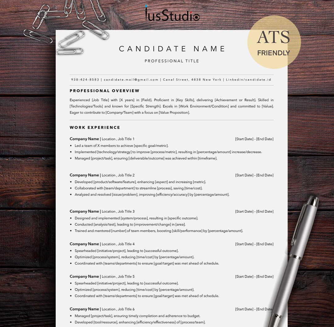 Cv Maker, ATS Friendly Resume Template Word, Pages, Google Docs, ATS ...