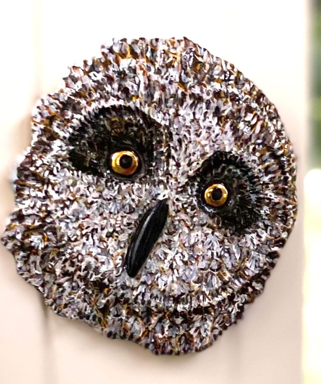 Handcarved Ceramic Owl Wall Art | Ka Pueo With Gold Eyes - Etsy
