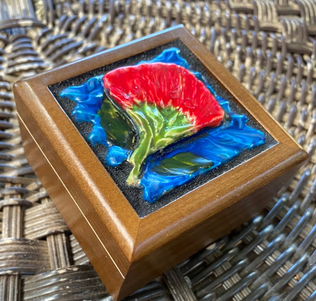 Handmade Lehua Ceramic Tile Trinket Box, Walnut Finish, Hawaiian Gift ...