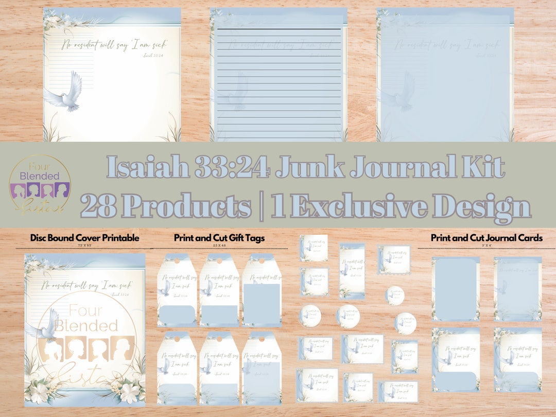 Isaiah 33:24 Junk Journal Kit | Light Blue & White Printable | Vintage ...