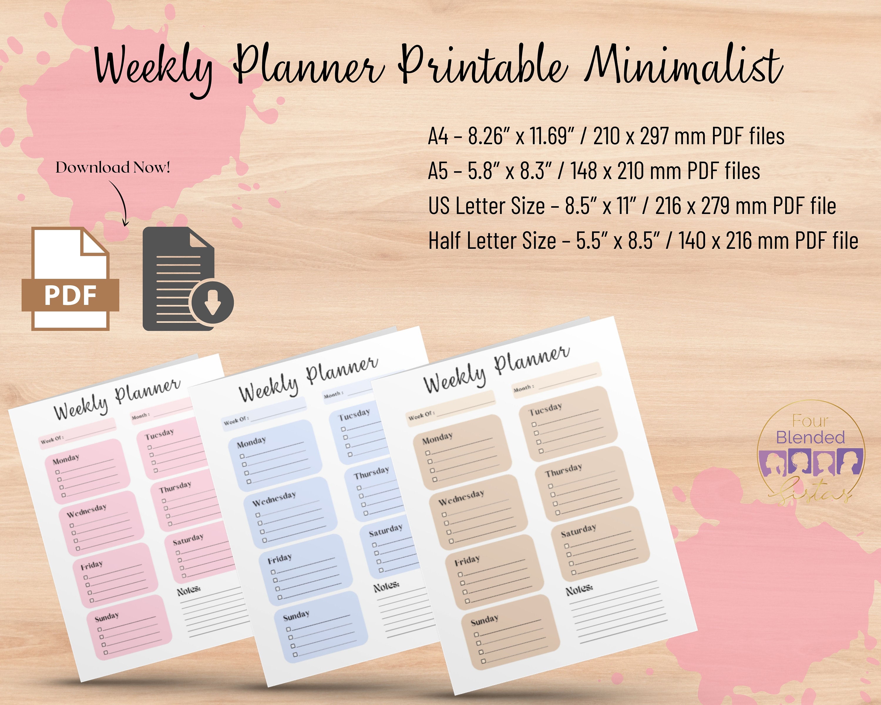 Undated Weekly Planner Printable Minimalist |digital Daily Planner ...