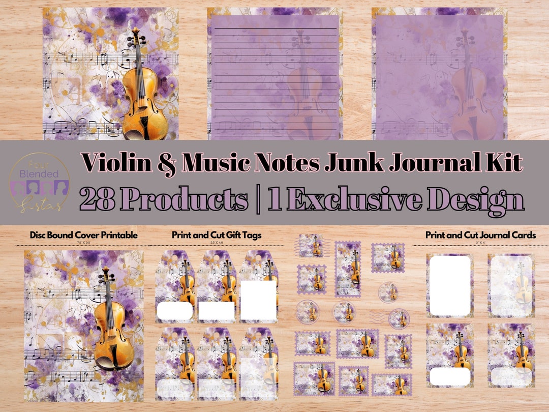 Violin and Music Notes Junk Journal Kit | Gold & Purple Printable ...