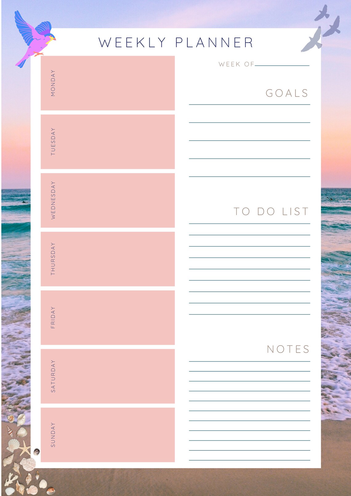 Beach Theme Planner 8.5x11 Printable Planner - Etsy