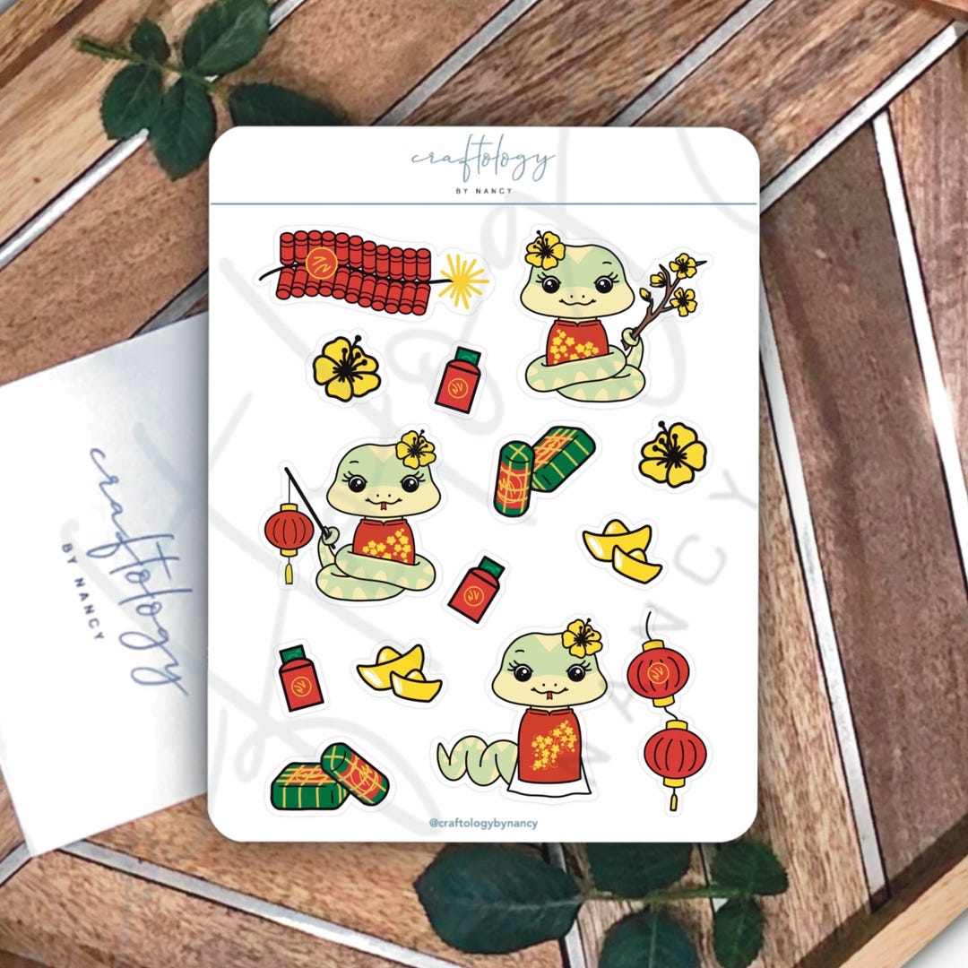Year of the Snake Stickers for Kids, Vietnamese Lunar New Year Stickers ...