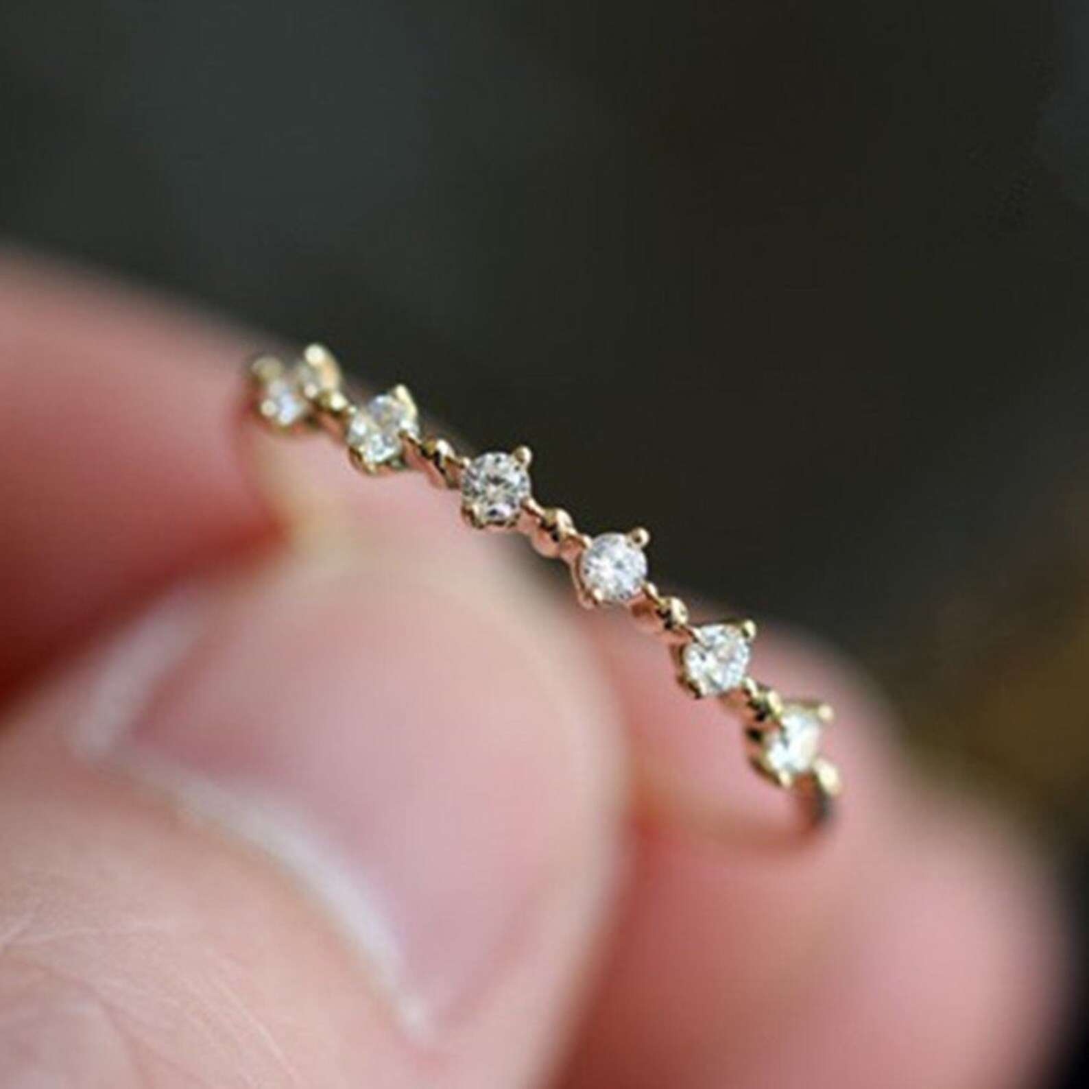 Silver Dainty Ring With Zircon Stackable Vintage - Etsy
