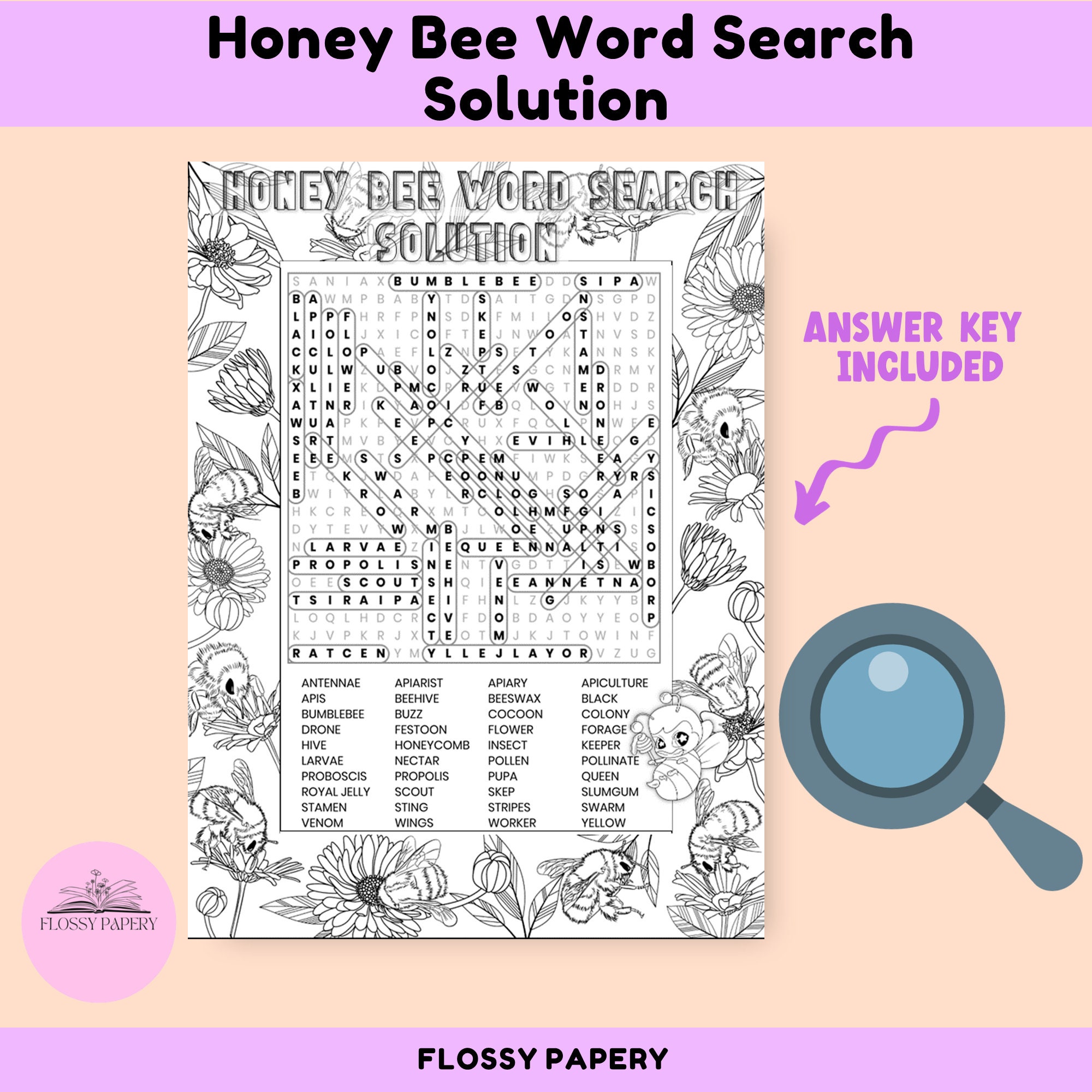 Honey Bee Word Search - Etsy