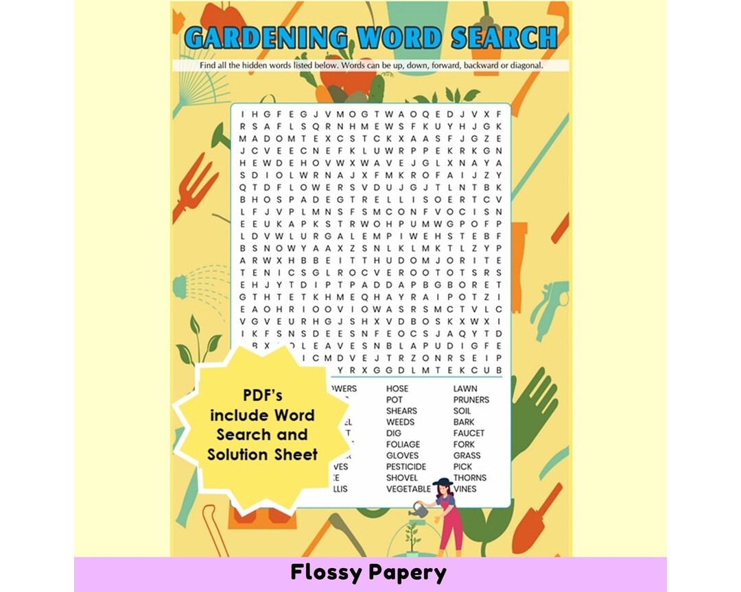 Gardening Word Search Puzzle (printable PDF) - Etsy
