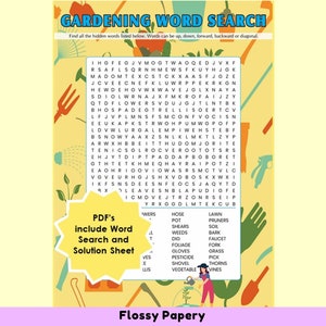 Gardening Word Search Puzzle (printable PDF) - Etsy