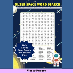 Outer Space Word Search Printable PDF. Large Word Search Puzzle. - Etsy ...