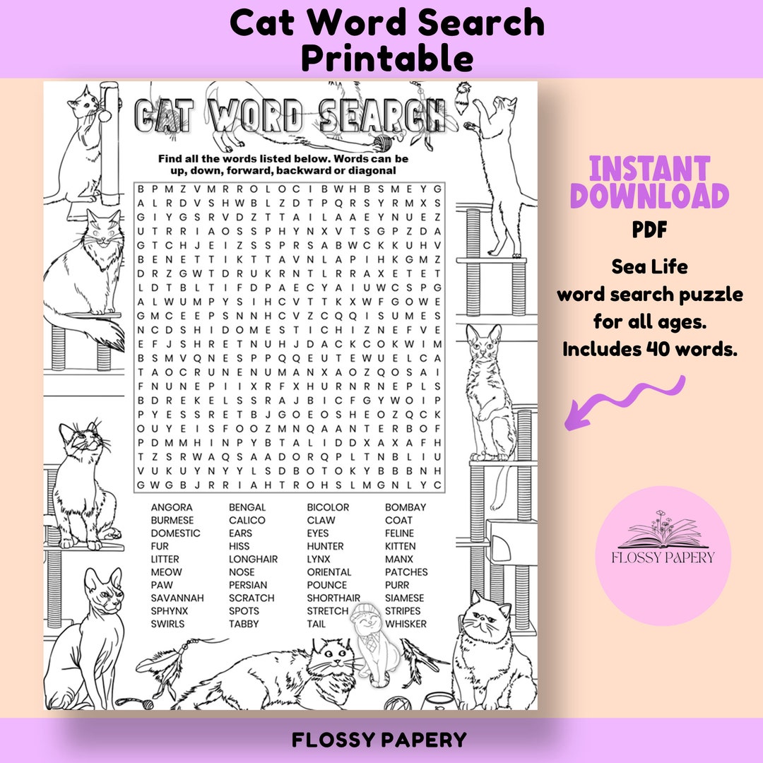 Cat Word Search - Etsy