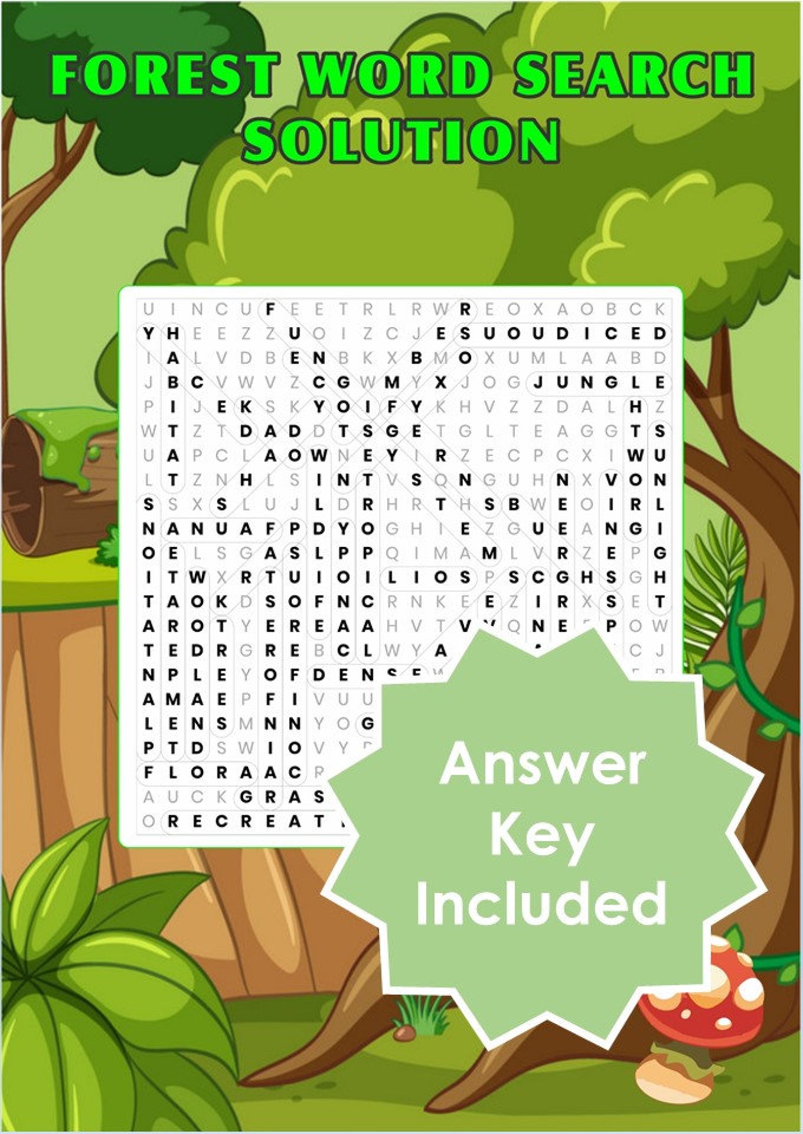 Forest Word Search Printable PDF. Large Word Search Puzzle. - Etsy