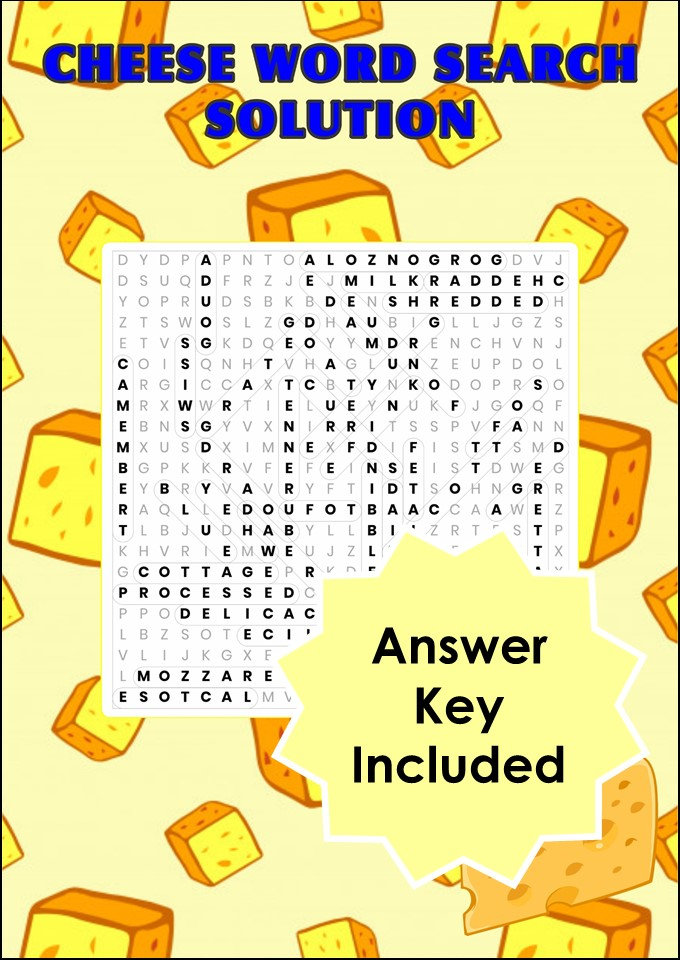 Cheese Word Search Printable PDF. Large Word Search Puzzle. - Etsy