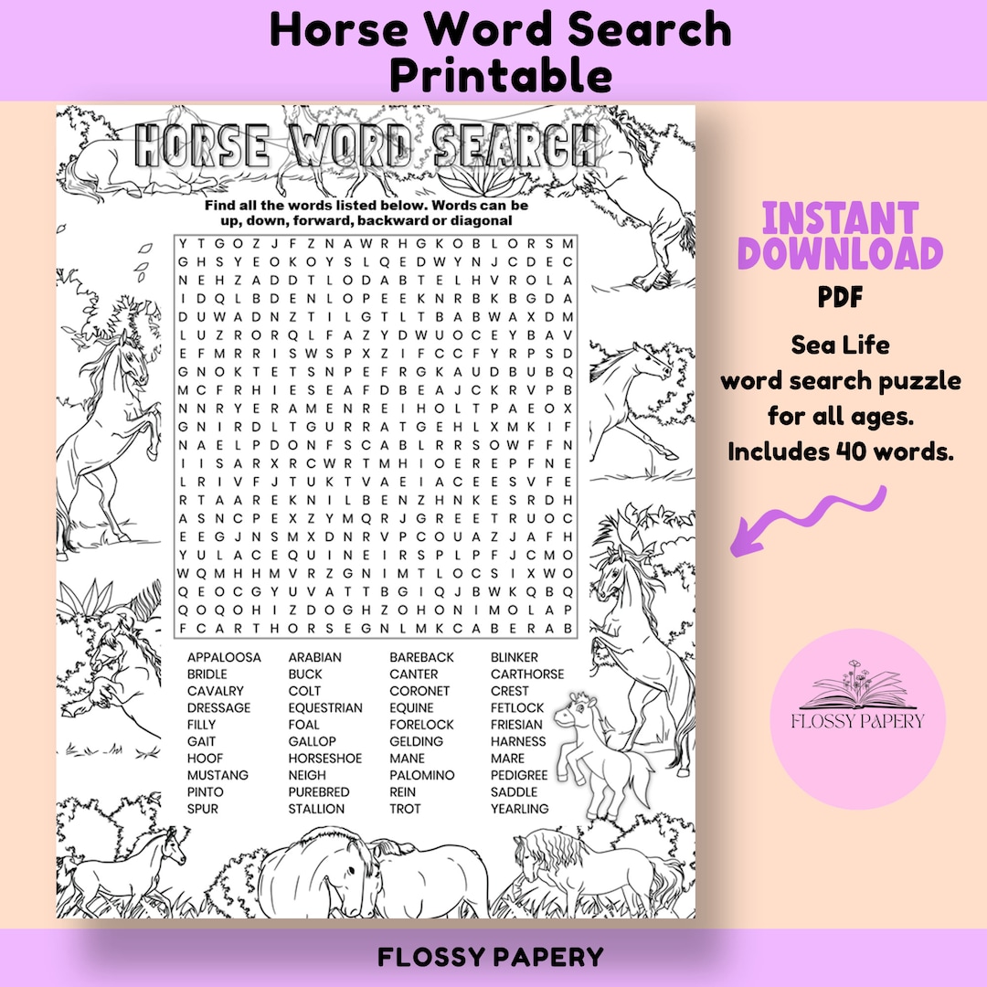 Horse Word Search - Etsy