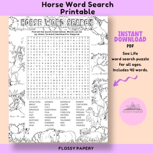 Horse Word Search - Etsy