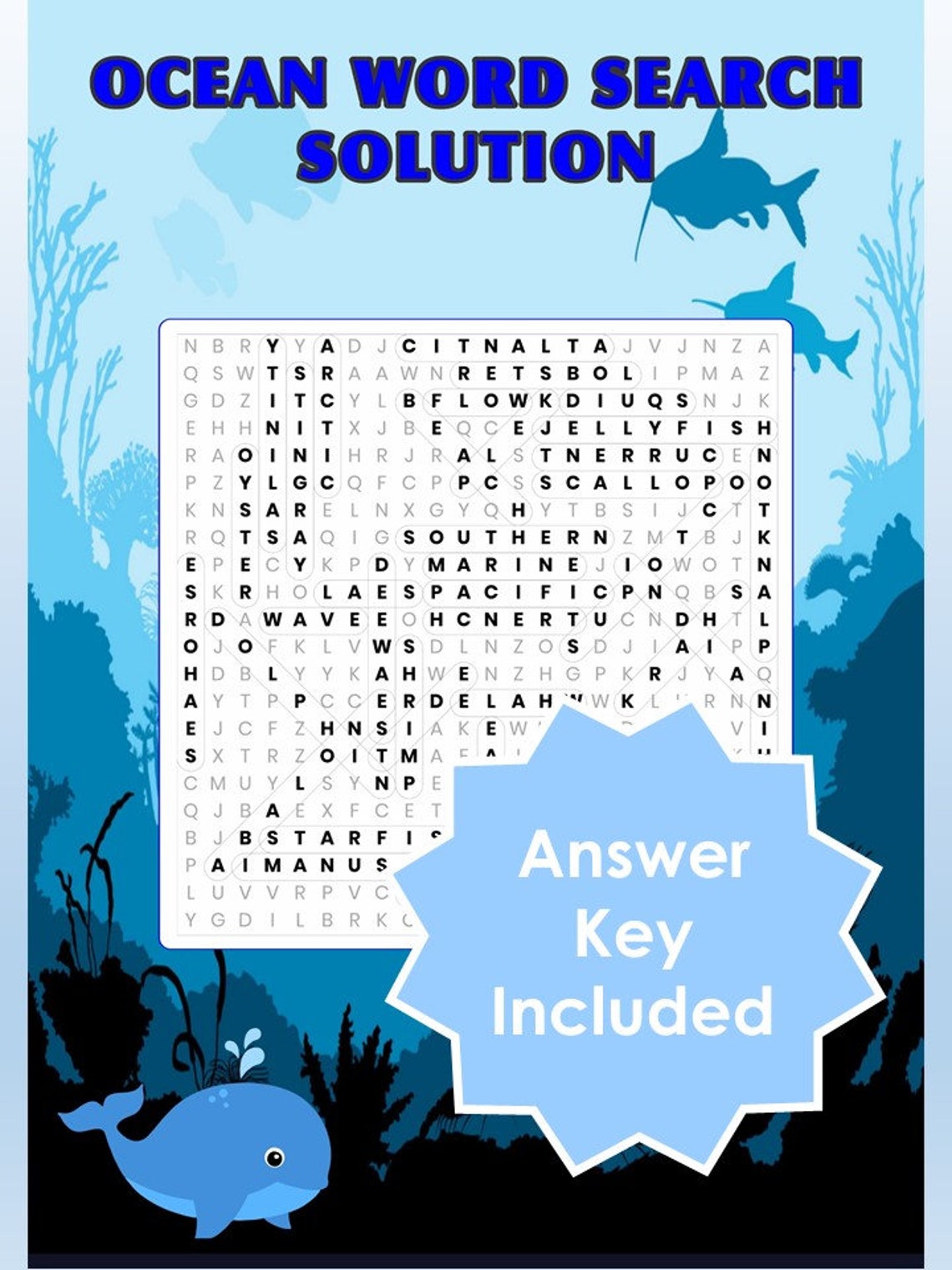 Ocean Word Search Printable PDF. Large Word Search Puzzle. - Etsy Australia