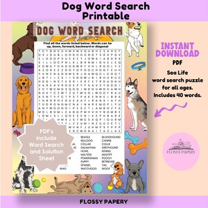 Dog Word Search Printable PDF. Large Word Search Puzzle. - Etsy