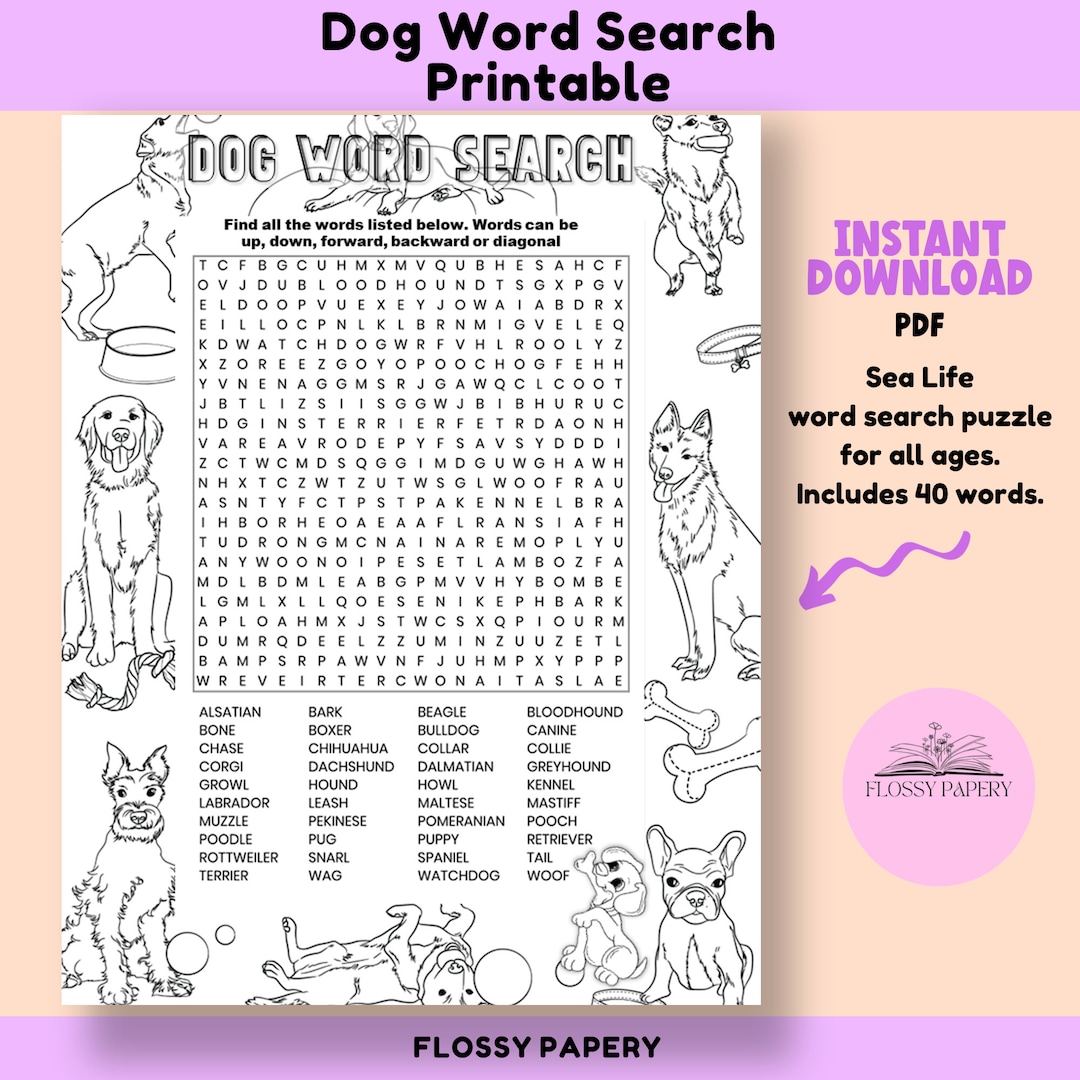 Dog Word Search - Etsy