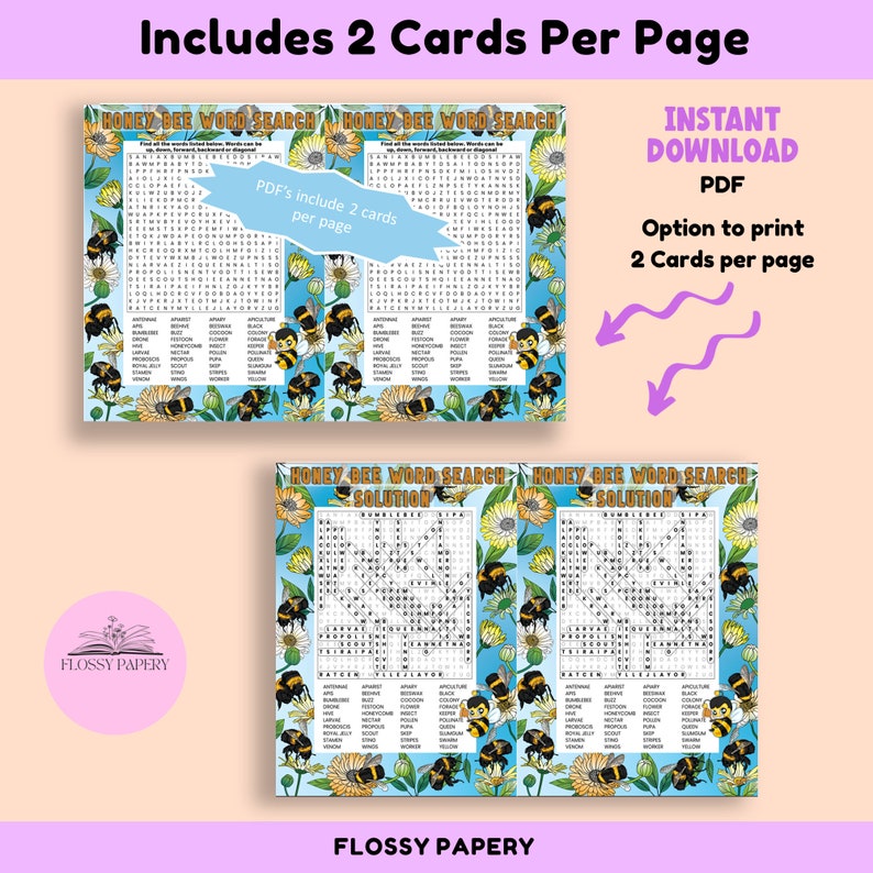 Honey Bee Word Search Printable Puzzle (PDF) - Etsy