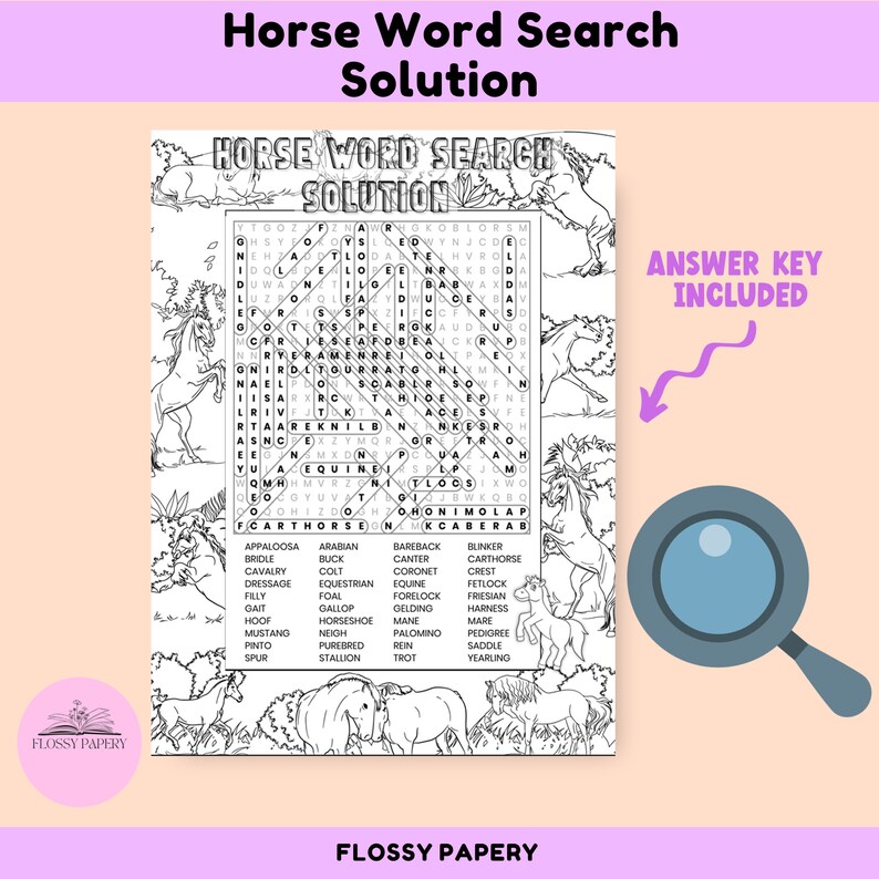 Horse Word Search - Etsy
