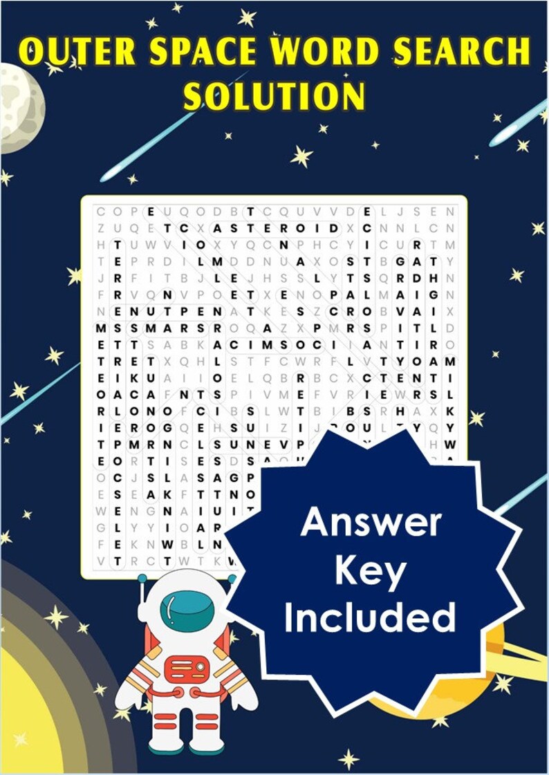 Outer Space Word Search Printable PDF. Large Word Search Puzzle. - Etsy ...