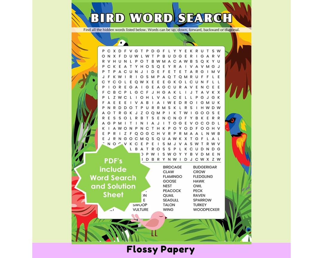Bird Word Search Puzzle Printable (PDF) - Etsy