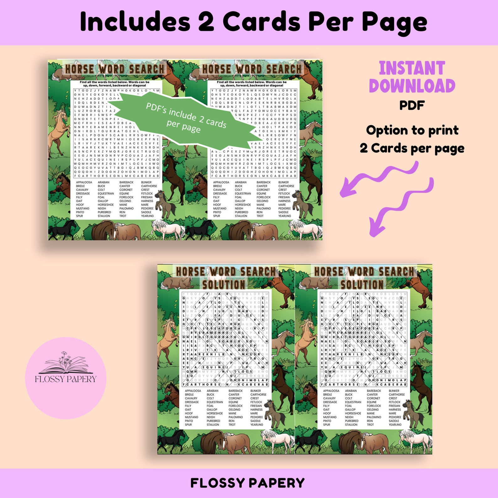 Horse Word Search Printable PDF. Large Word Search Puzzle. - Etsy