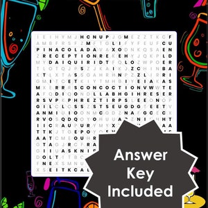 Cocktail Wordsearch Printable PDF. Large Word Search Puzzle. - Etsy