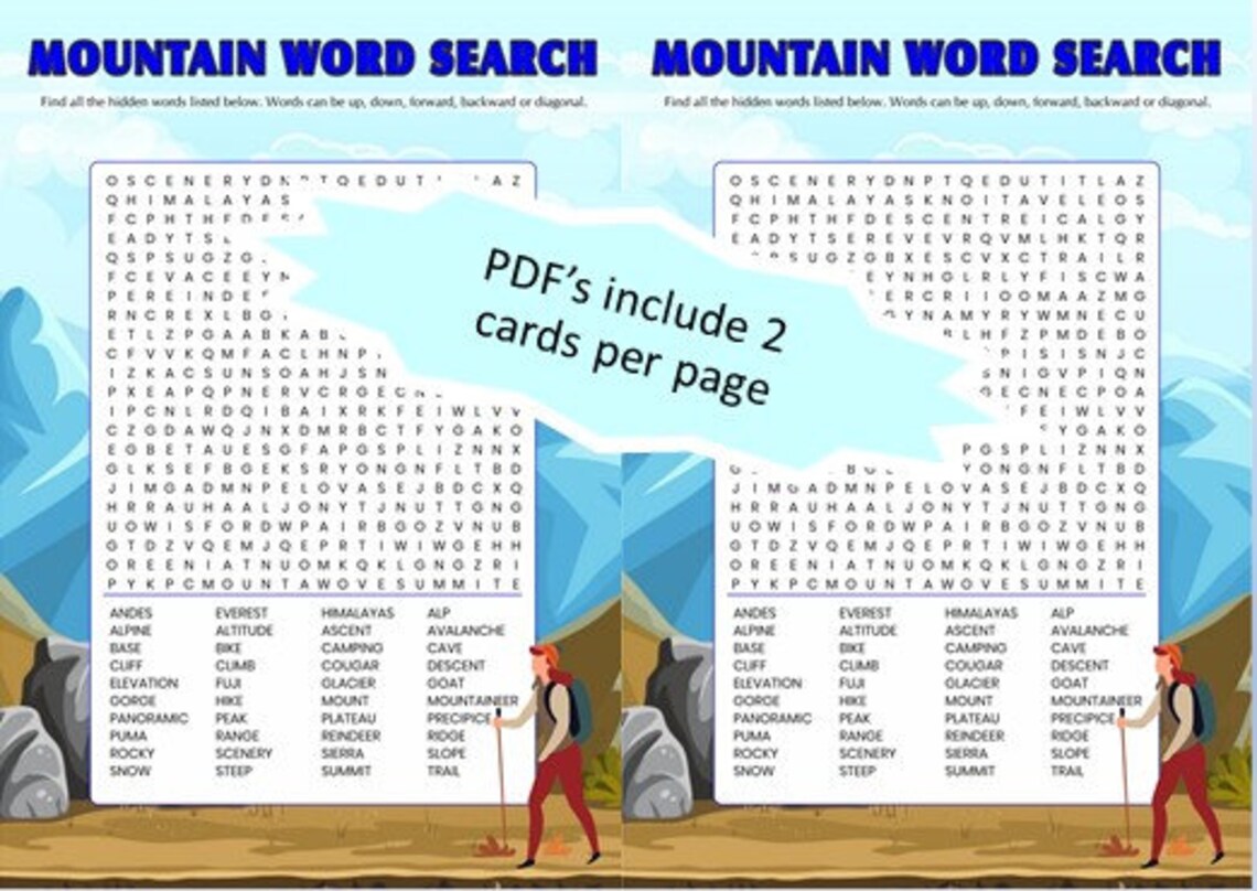Mountain Word Search Printable PDF. Large Word Search Puzzle. - Etsy