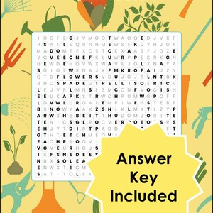 Gardening Word Search Printable PDF. Large Word Search Puzzle. - Etsy