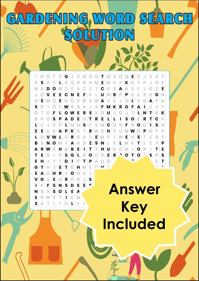 Gardening Word Search Printable PDF. Large Word Search Puzzle. - Etsy