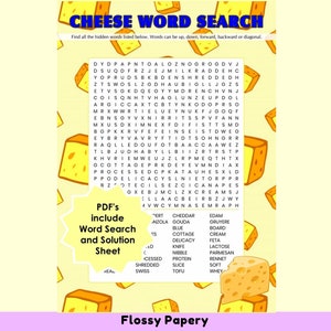 Cheese Word Search Printable PDF. Large Word Search Puzzle. - Etsy