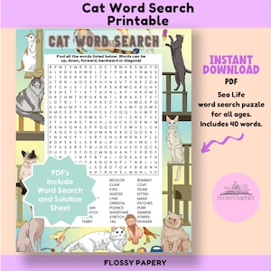 Cat Word Search Puzzle (printable PDF) - Etsy