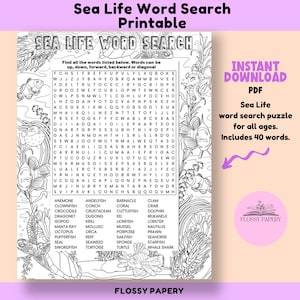 Sea Life Word Search Puzzle - Etsy