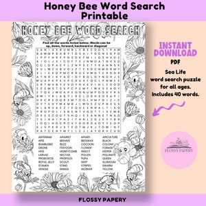 Honey Bee Word Search - Etsy