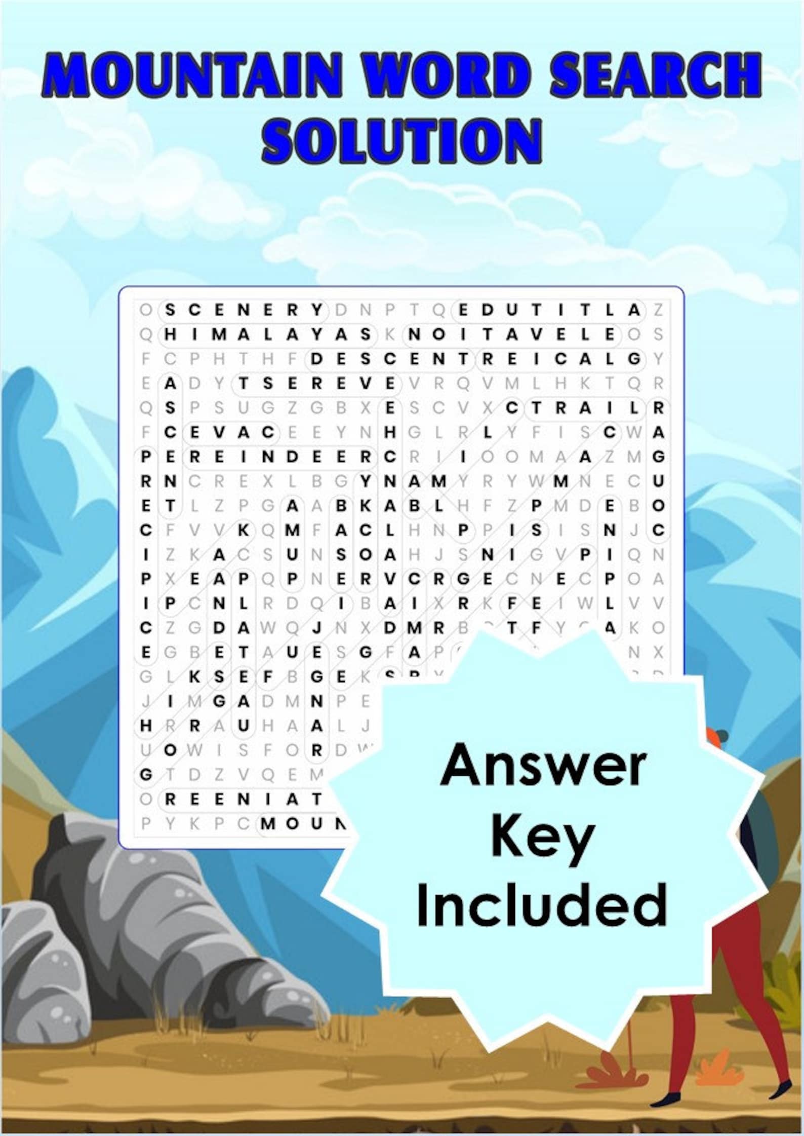 Mountain Word Search Printable PDF. Large Word Search Puzzle. - Etsy